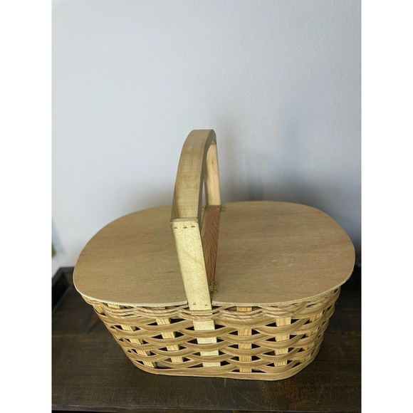 Vintage | Accents | Vintage Basket Picnic Basket Wood Slat Basket ...